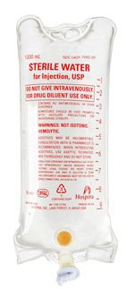 Sterile Water for Injection 1000 mL bag 12/case 30lbs Pfizer - Wall Medical